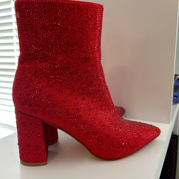 Shoes | Red Crystal Embellished Ankle Boots | Poshmark
